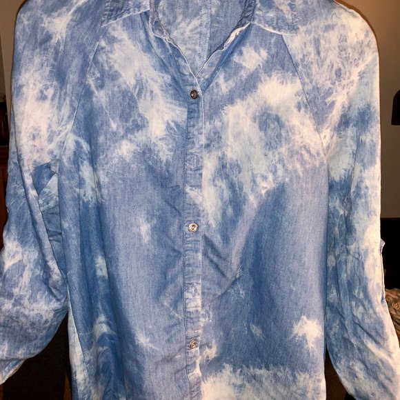 Tops | Bleach Pattern Jean Blouse | Poshmark